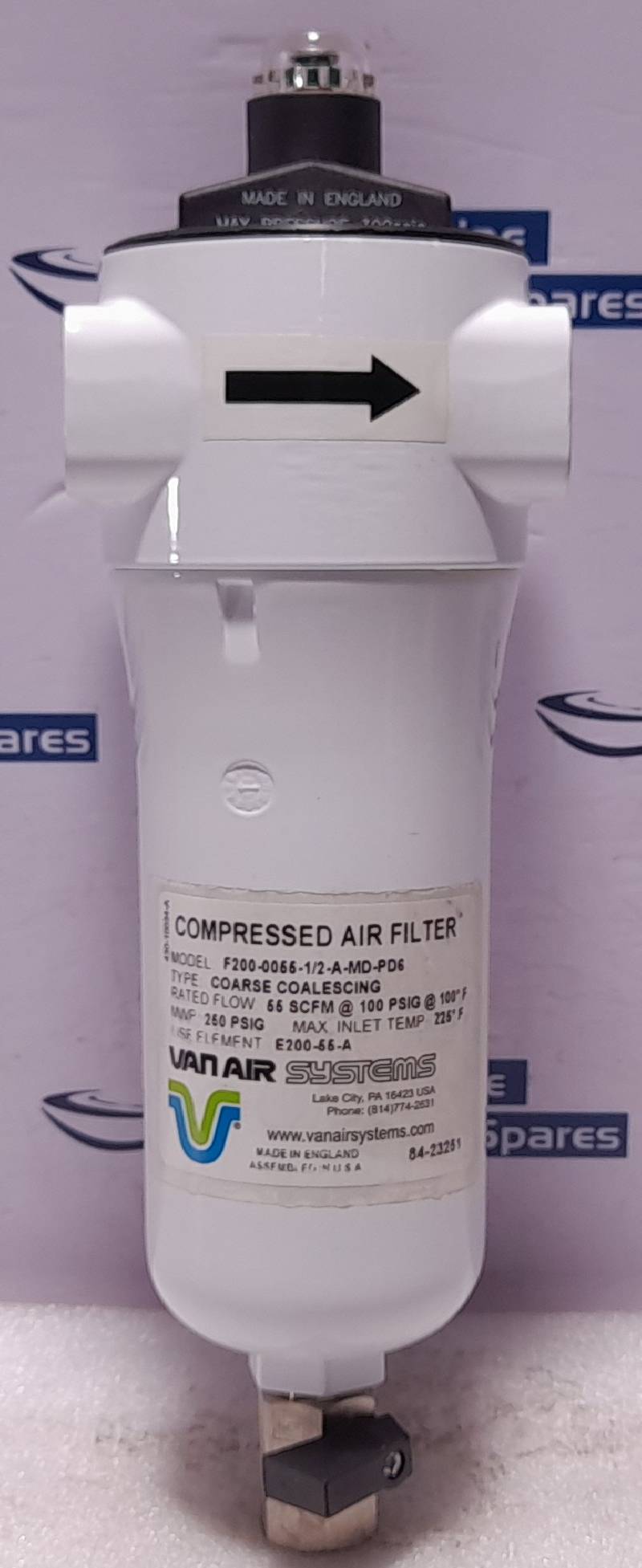 Van Air Systems F200-0055-½-A-MD-PD6 Coarse Coalescing Compressed Air ...